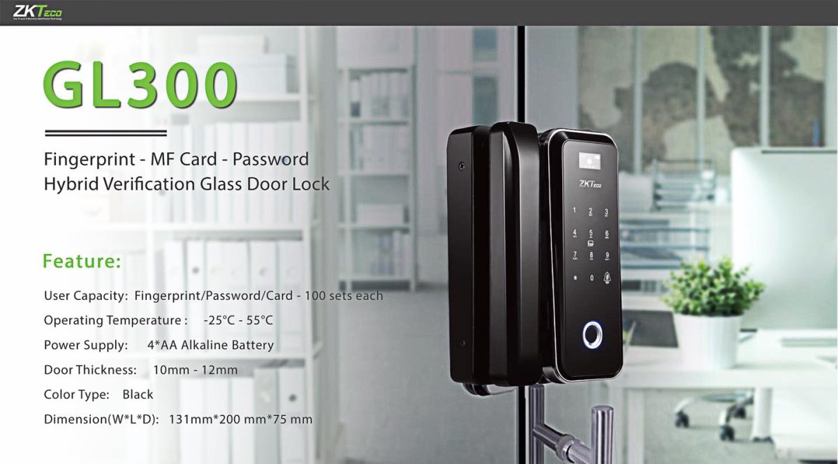 قفل باب اكتروني ذكي للابواب الزجاج جهة اليسار (بصمة، وكرت، ورقم سري ...